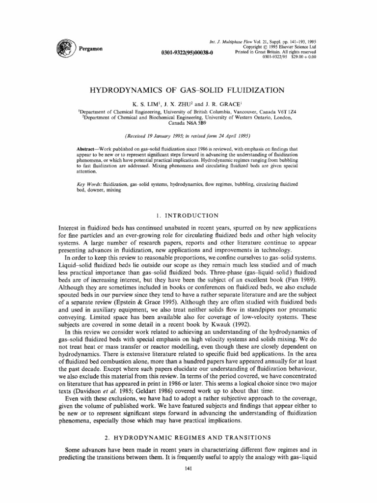 Hydrodynamics Of Gas Solid Fluidization Pdf Fluidization Gases