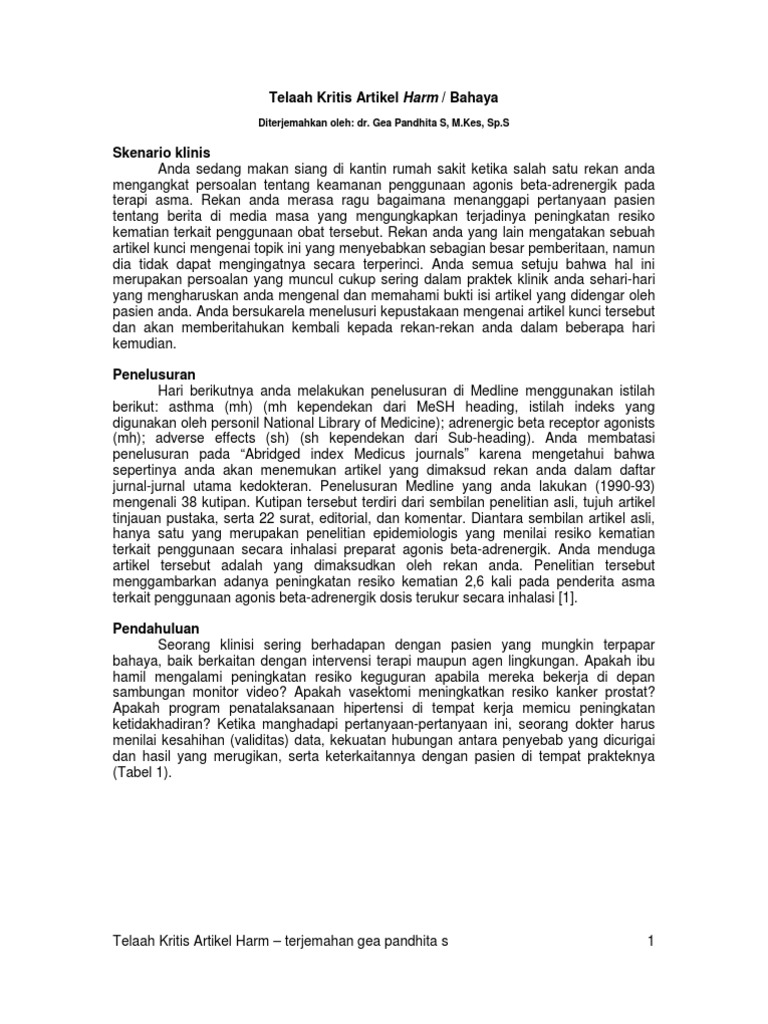 Telaah Kritis Artikel Harm - Mahasiswa | PDF