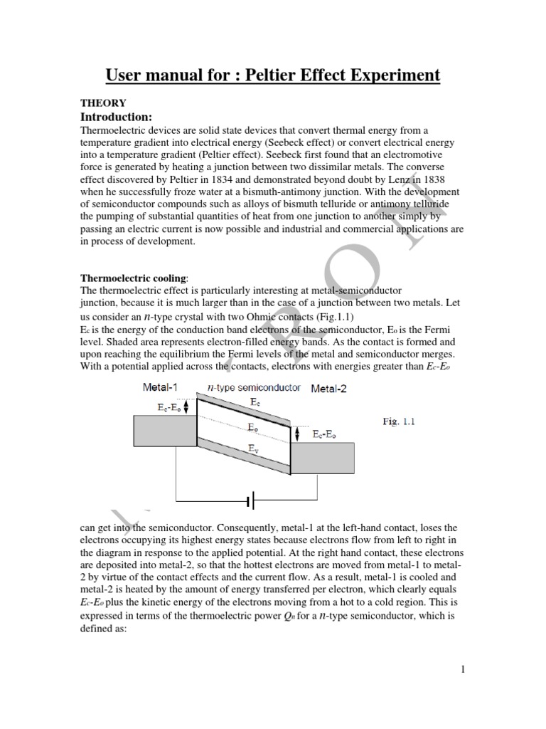 Peltier Effect Manual | PDF | Semiconductors | Electric Current