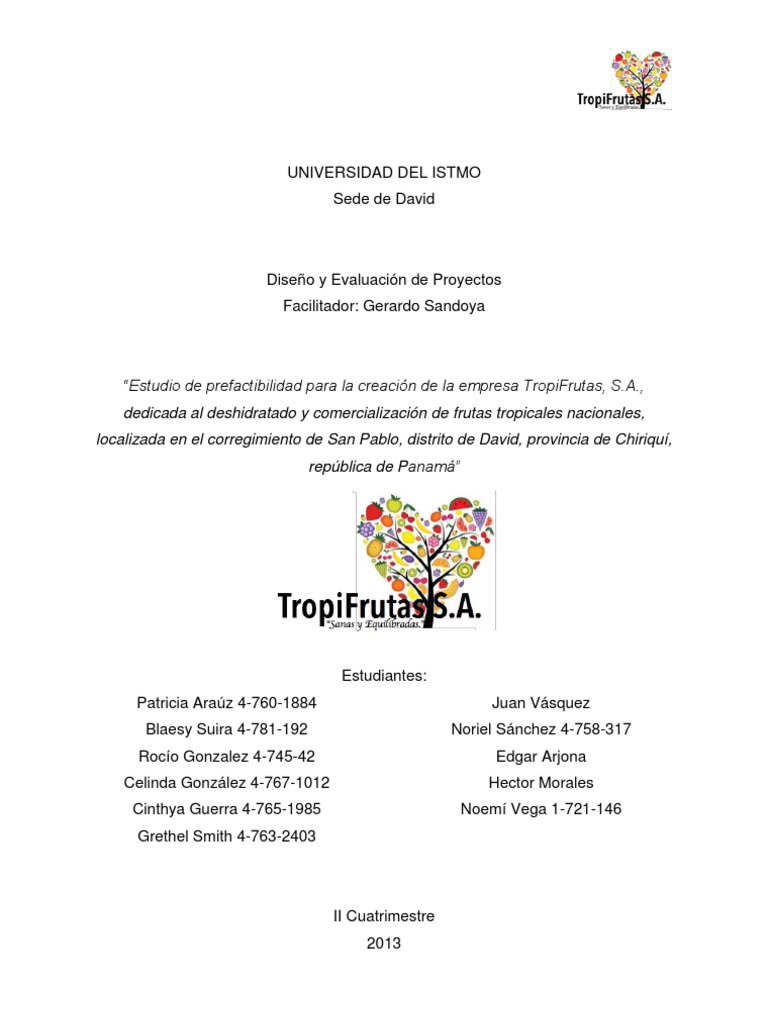 TROPIFRUTAS Proyecto | PDF | Oferta (economía) | Alimentos