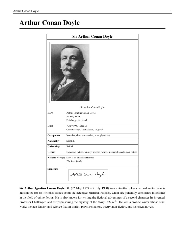 Arthur Conan Doyle (Biography - Wikipedia) | The Final Problem | Arthur ...