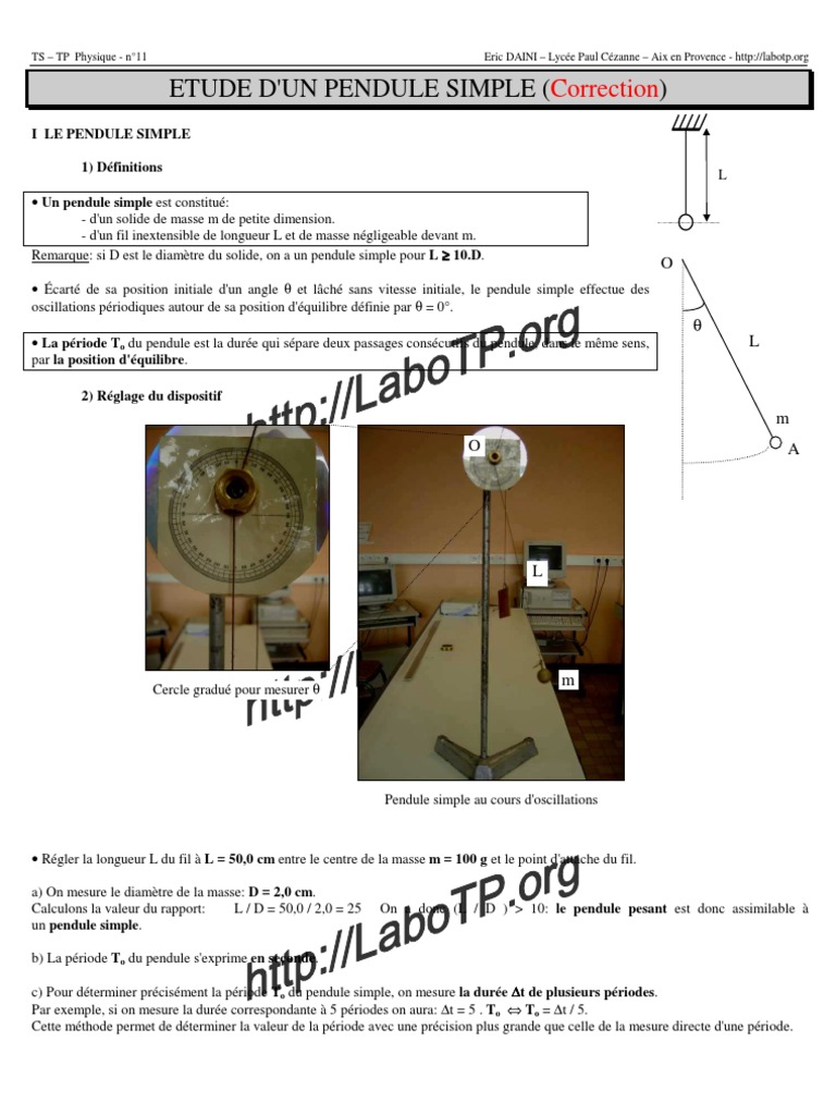 Étude du Pendule Simple et Période | PDF | Pendule (physique) | Physique