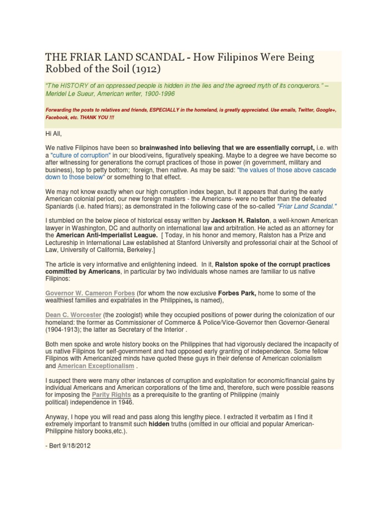 The Friar Land Scandal | PDF | United States Congress | American Government