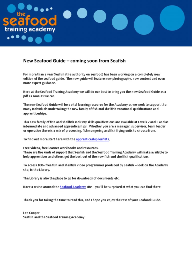 New Seafood Guide - Coming Soon From Seafish: Free Videos, Free Learner ...