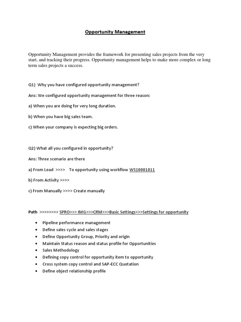 Opportunity Management: Path SPRO IMG CRM Basic Settings Settings For ...