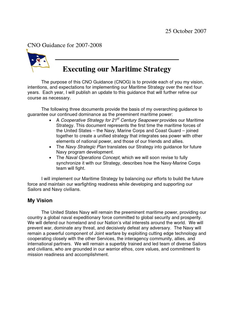 CNO Guidance 2007-2008 PDF | PDF | United States Navy | National Security