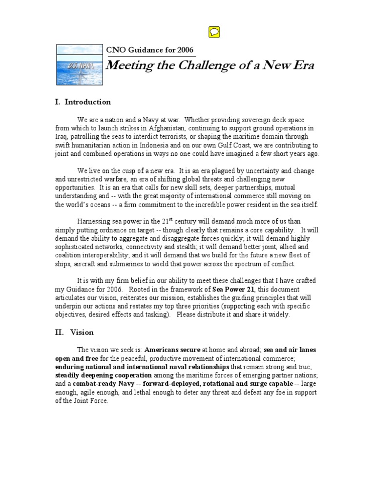 CNO Guidance 2006 PDF | PDF | United States Navy | United States Marine ...