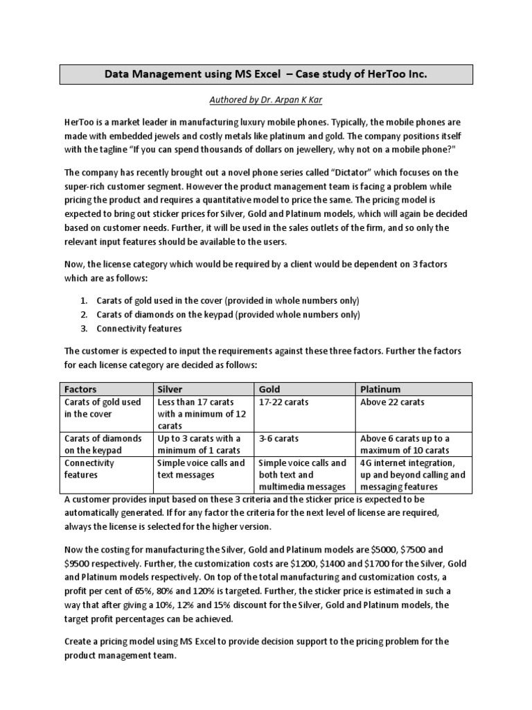 Data Management Using Ms Excel - Case Study of Hertoo Inc.: Authored by ...