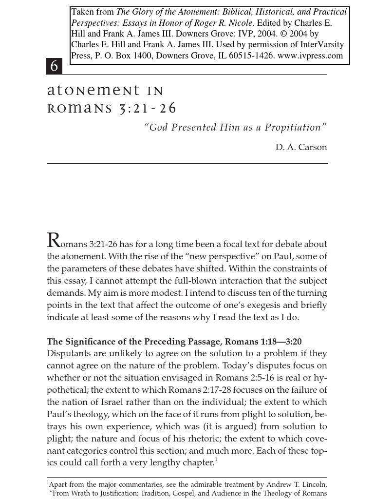 Atonement in Romans 3.21-26 (D a Carson) | Epistle To The Romans | Sin