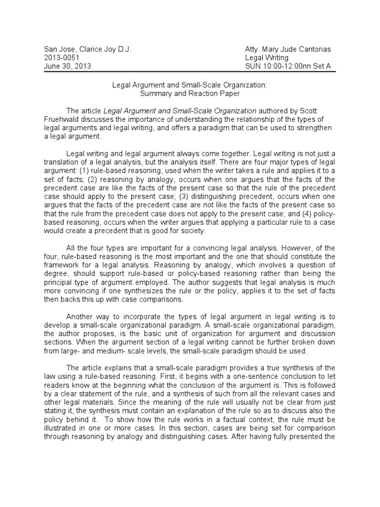 Legal Argument Types and Writing Paradigms | PDF | Argument | Paradigm