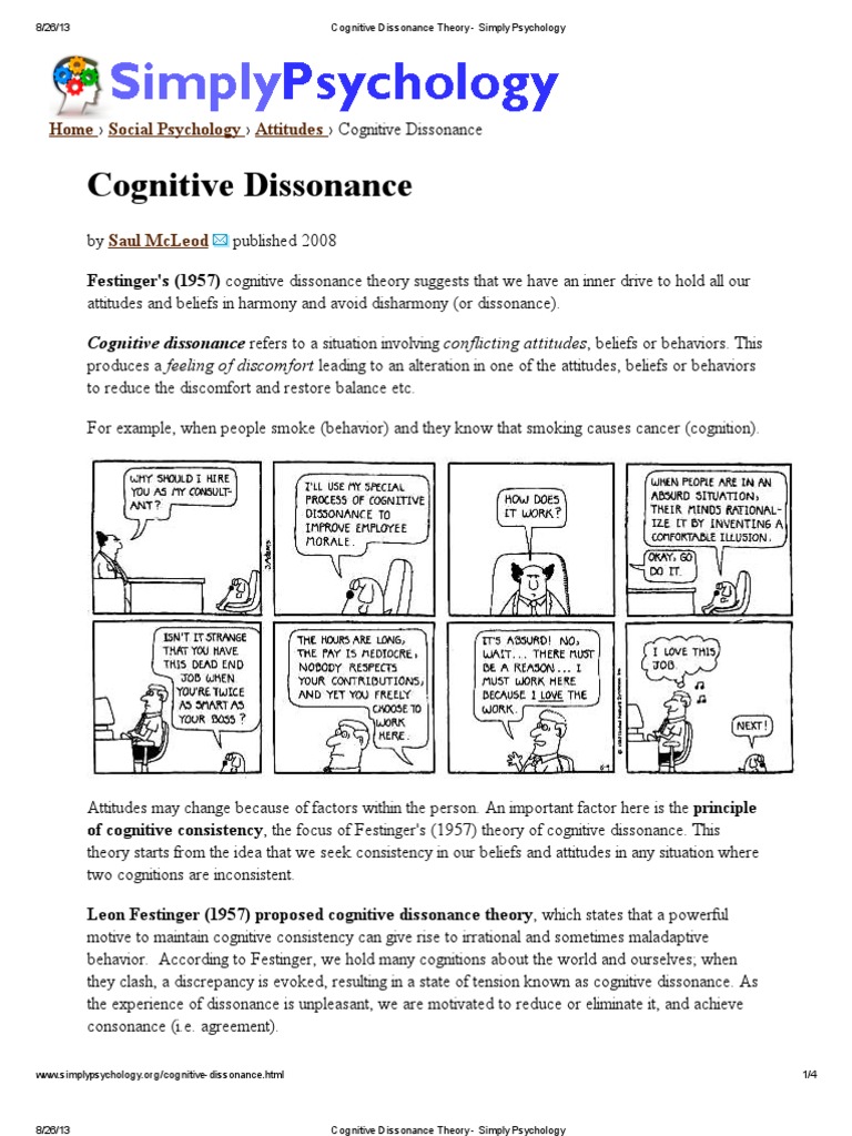 Cognitive Dissonance Theory - Simply Psychology | Attitude (Psychology ...