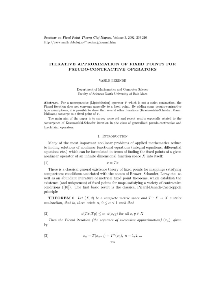 Iterative Approximation Of Fixed Points For Pseudo Contractive Operators Pdf Banach Space