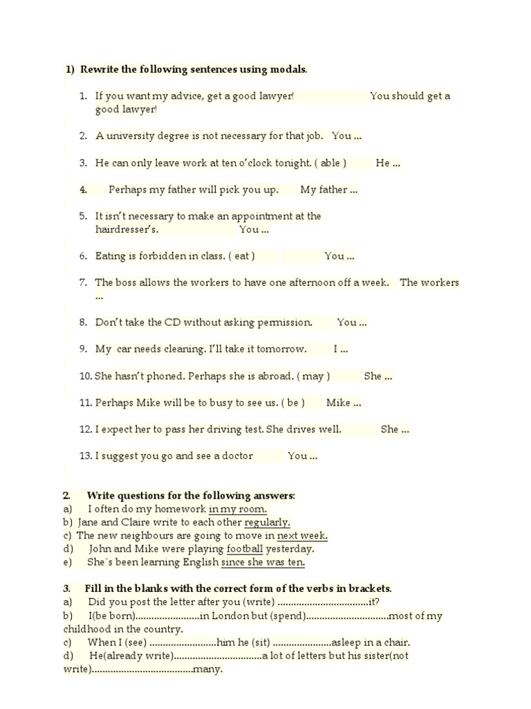 1) Rewrite The Following Sentences Using Modals | PDF