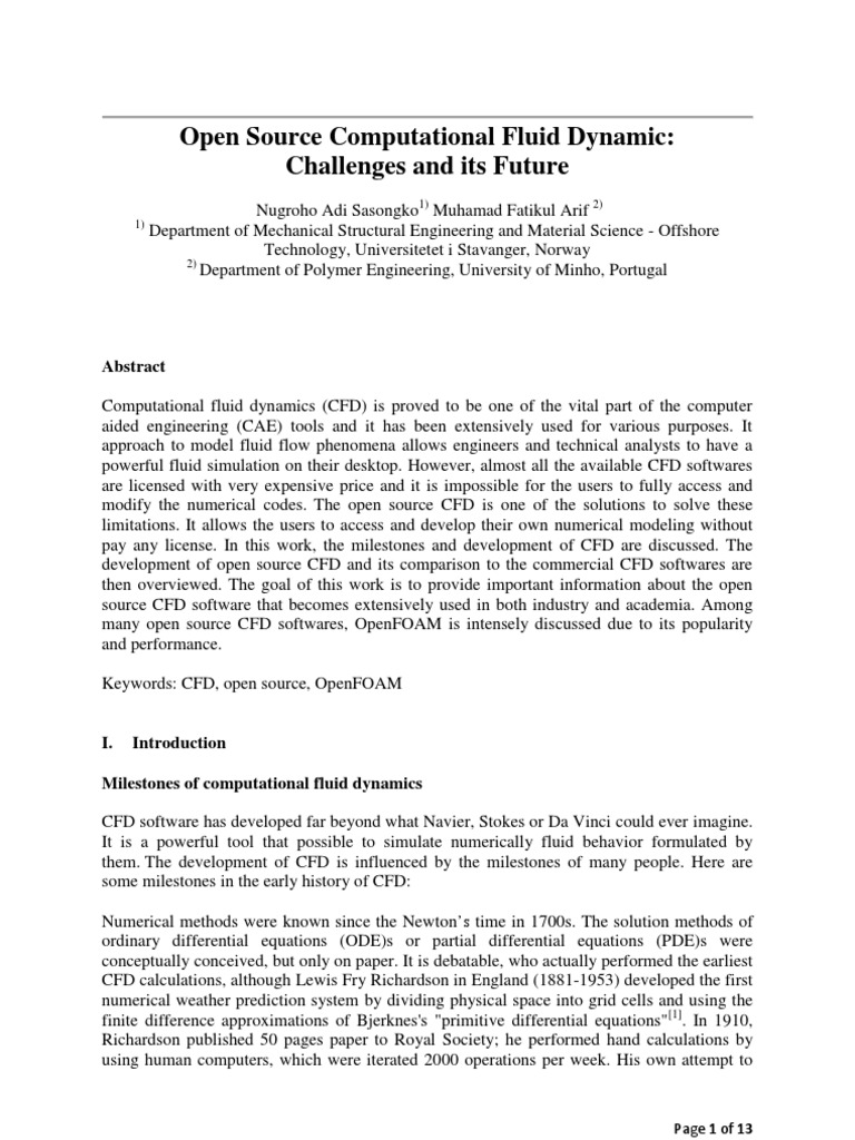 Open Source Computational Fluid Dynamic - Challenge and Its Future - Manuscript | Download Free ...