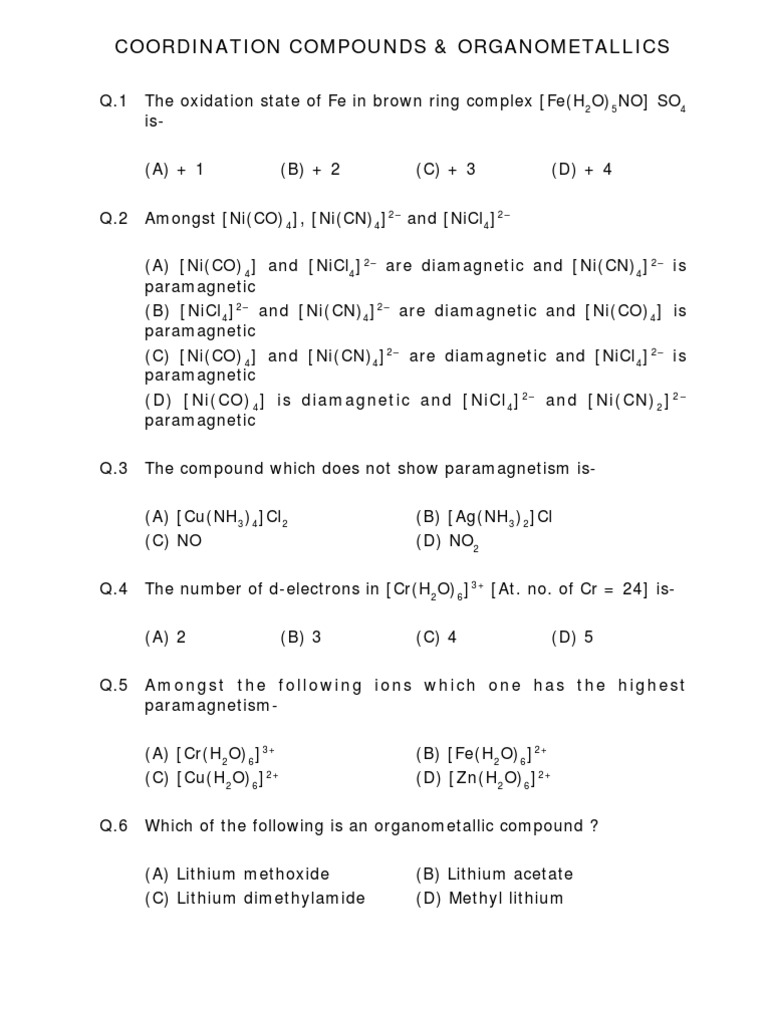 Coordination Compounds & Organometallics | PDF | Coordination Complex ...