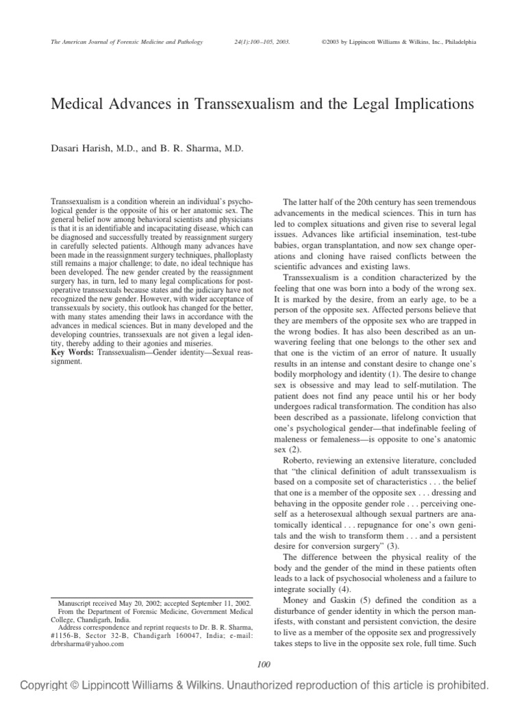 Medical Advances in Transsexualism and The Legal Implications | PDF ...