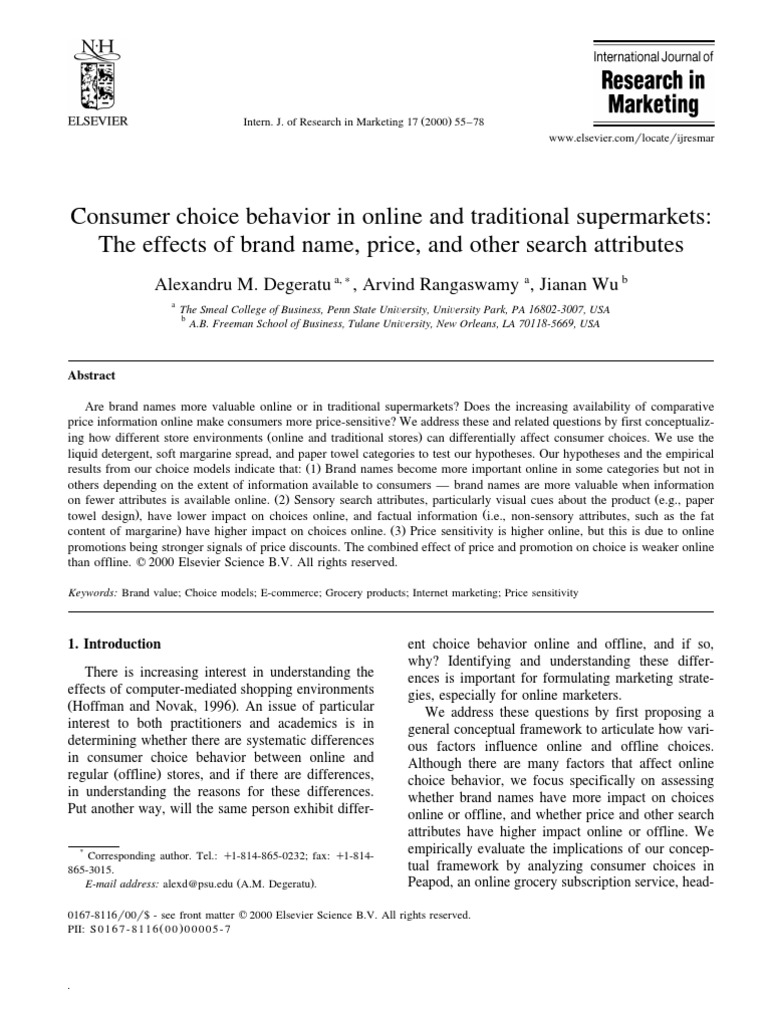Consumer Choice Behavior in Online and Traditional Supermarkets | PDF ...