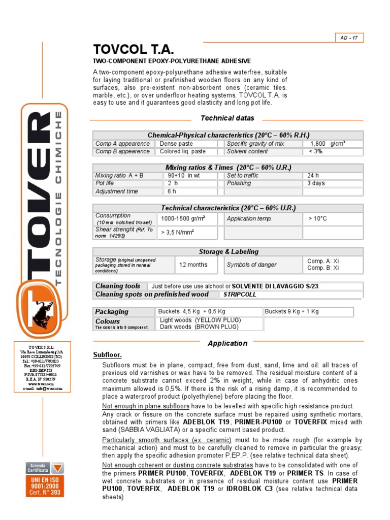 Tovcol T.A.: Chemical-Physical Characteristics (20ºC - 60% R.H.) | PDF ...