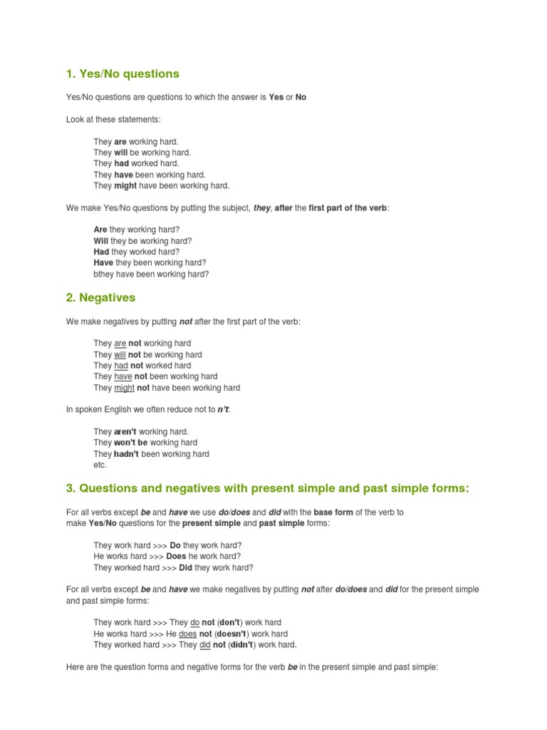 Questions and Negatives | PDF | Clause | Preposition And Postposition