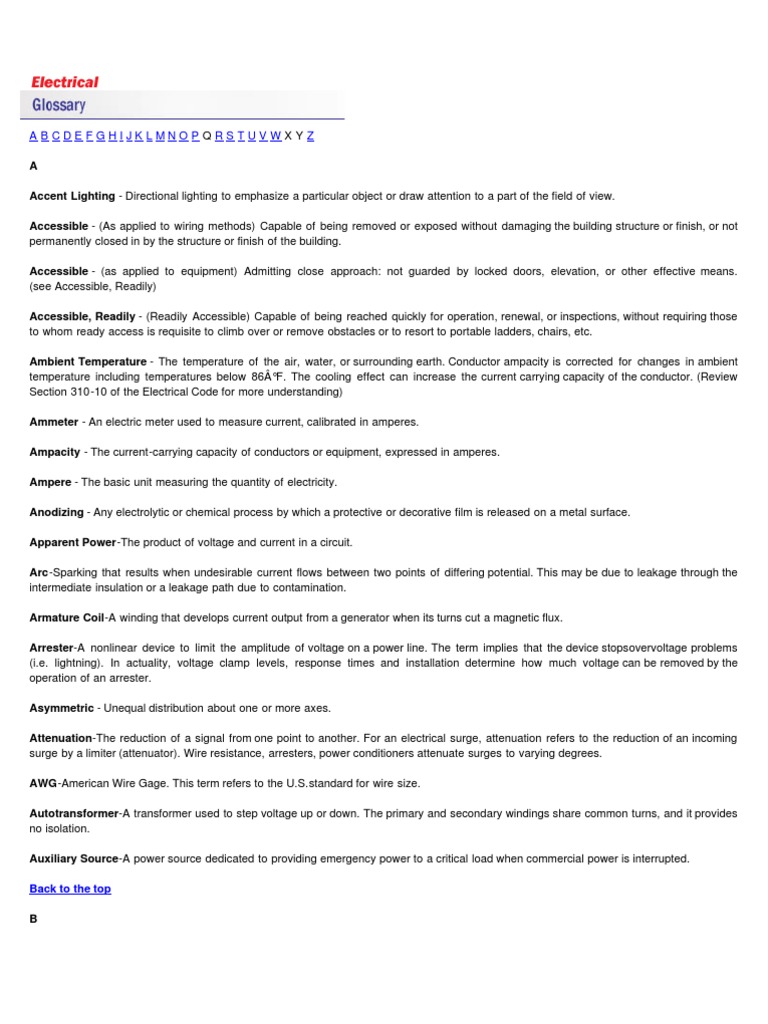 Electrical Glossary | PDF | Transformer | Ac Power
