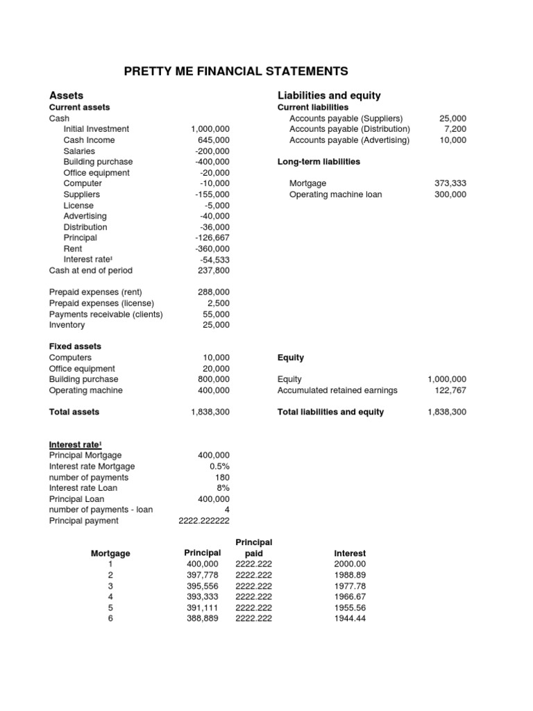 Pretty Me Financial Statements: Assets Liabilities and Equity | PDF ...