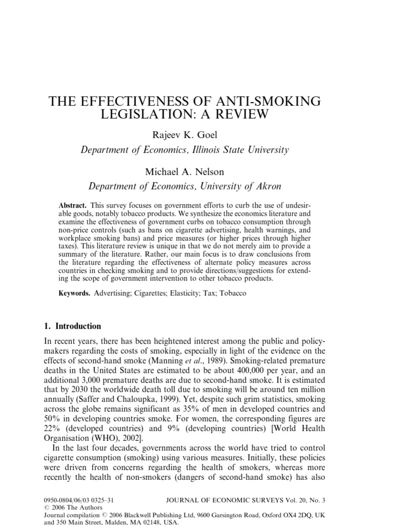 The Effectiveness of Anti-Smoking Legislation: A Review | PDF | Tobacco ...