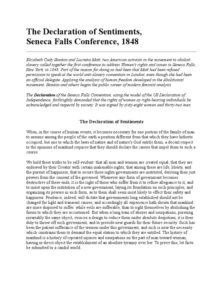 The Declaration of Sentiments | PDF | Natural And Legal Rights ...