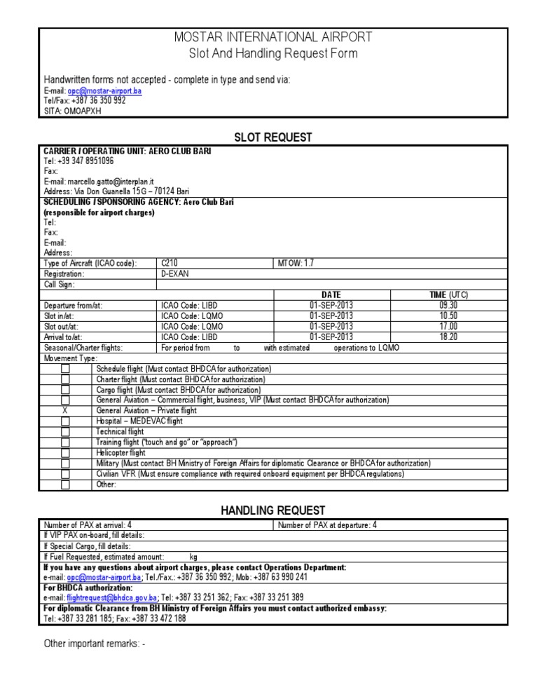 Mostar Airport Slot Request Form | PDF | Business | Finance & Money ...