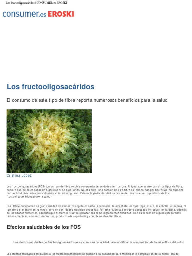 Fructooligosacaridos | Descargar gratis PDF | Fibra dietética | Dieta y ...
