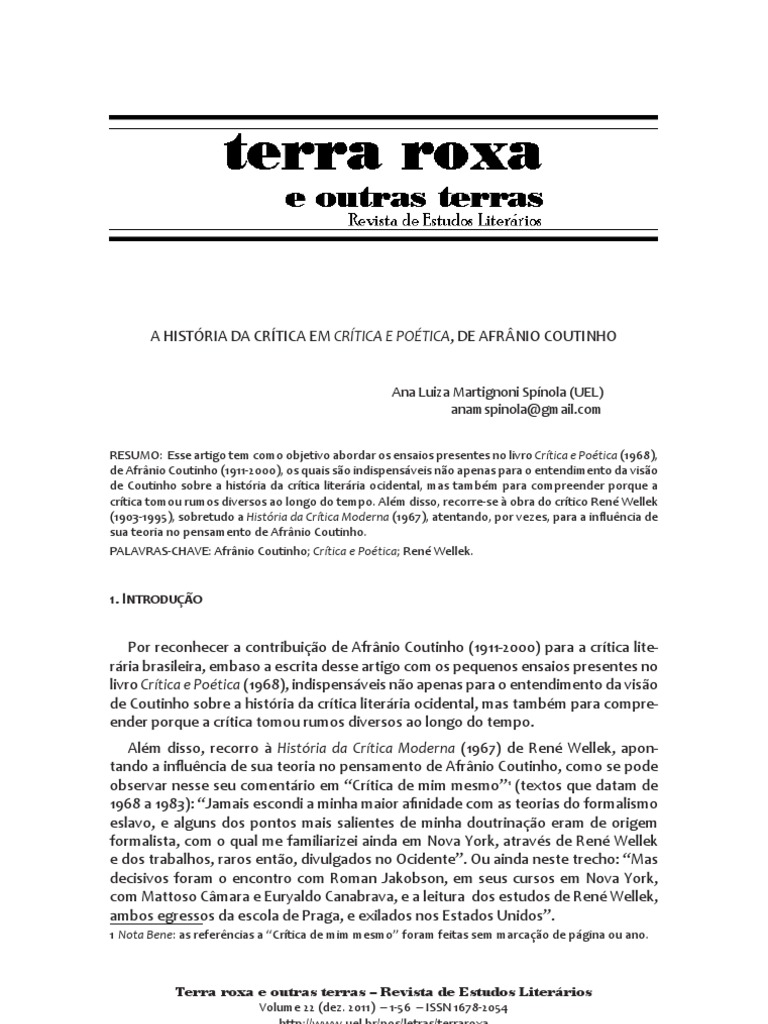 Crítica Literária de Afrânio Coutinho | PDF | Aristóteles | Sociologia