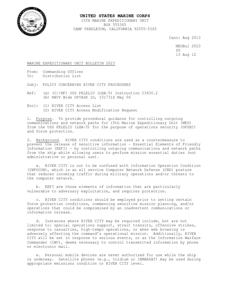 Usmc River City | PDF | Executive Officer | Commanding Officer