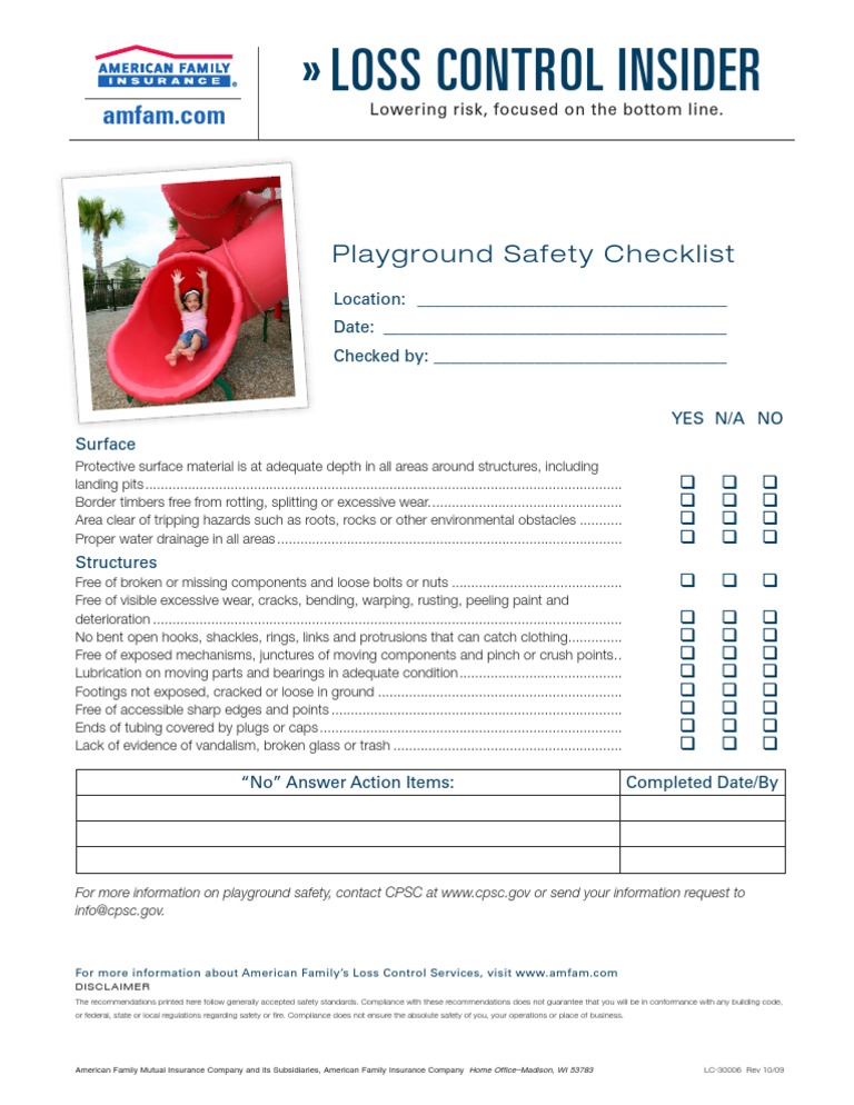 Playground Safety Checklist | PDF | Wear | Safety