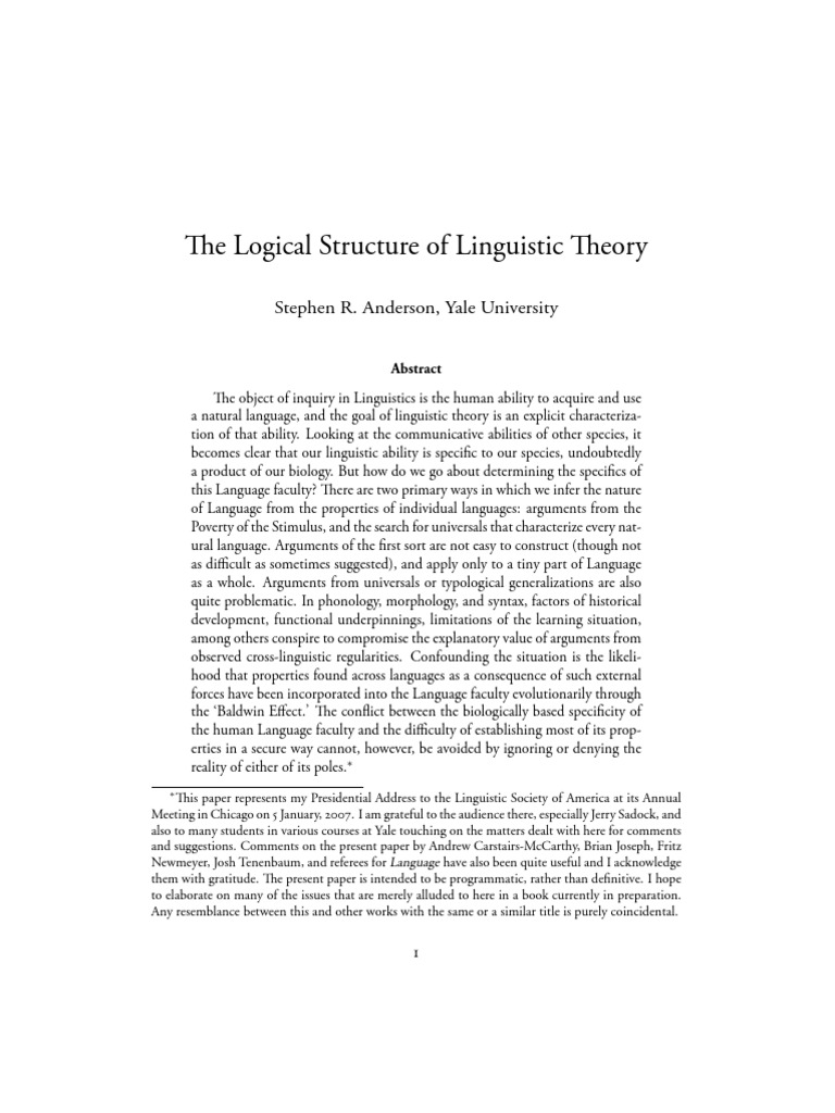 Logical Structure of Linguistic Theory | PDF | Linguistics | Theory
