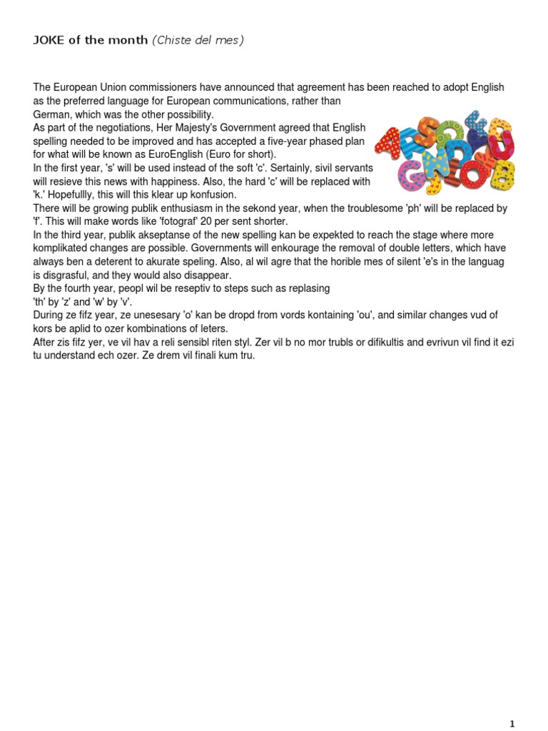 EuroEnglish Language Reform Joke | PDF | Foreign Language Studies ...