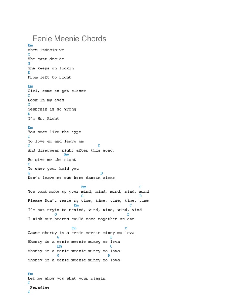 Eenie Meenie Chords: em C G D | PDF | Language Arts & Discipline | Art