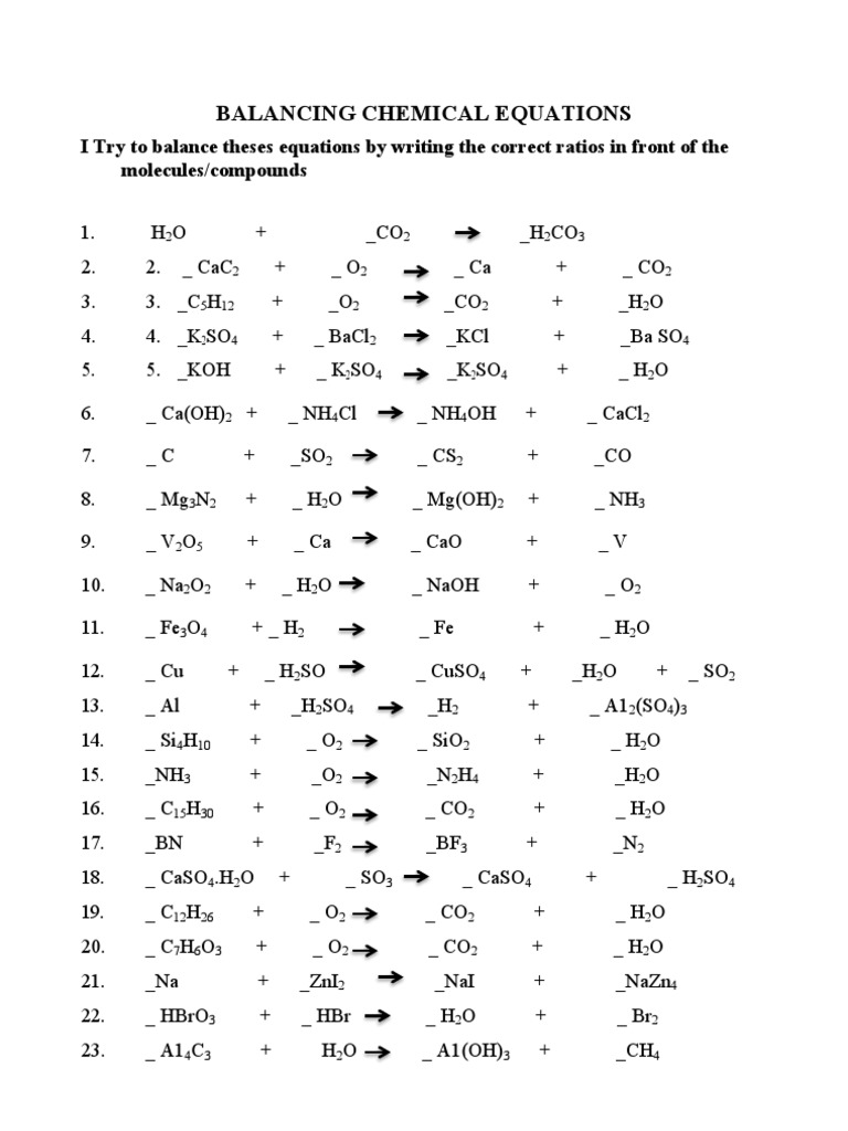 Balancing Chemical Equations PDF | PDF | Chloride | Oxide