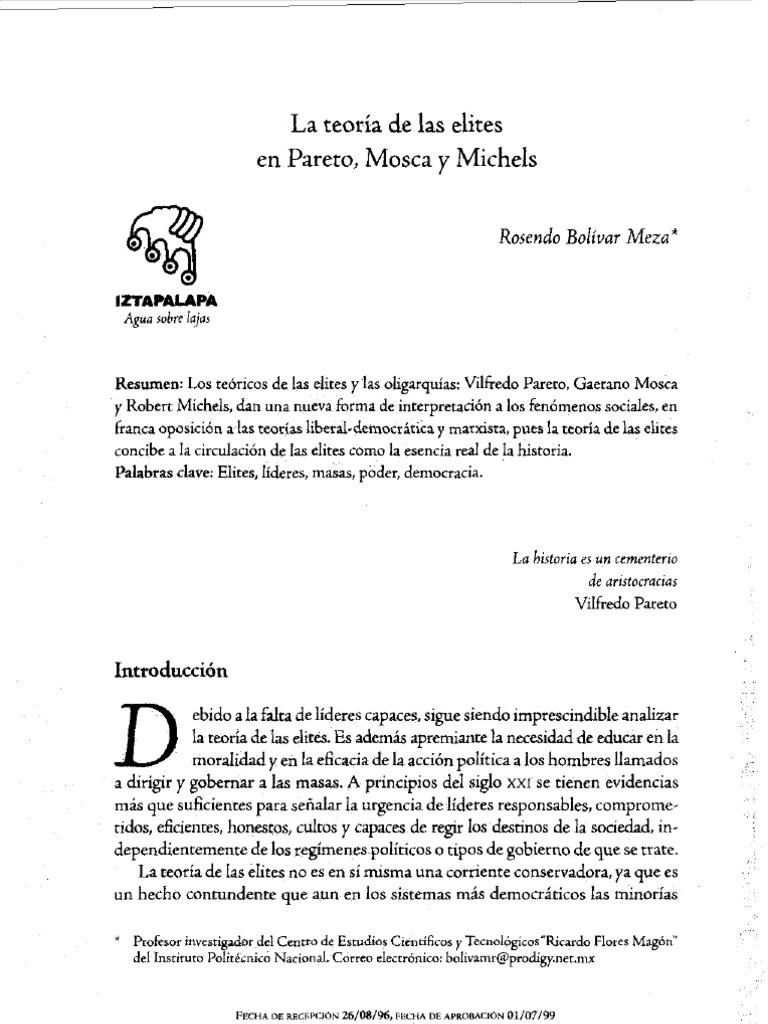 Teoría de las Élites: Pareto y Mosca | PDF | Liderazgo | Democracia