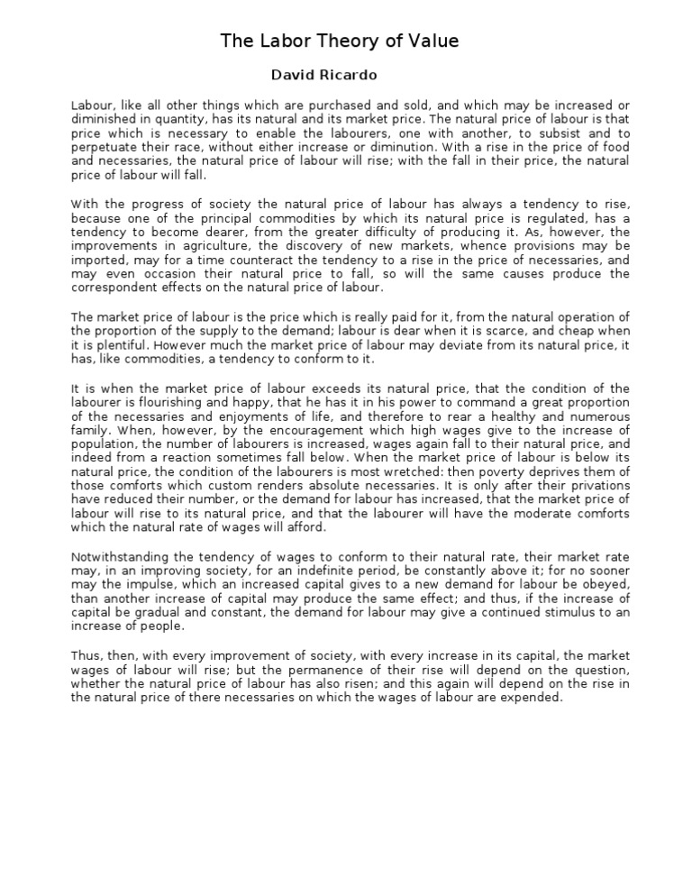 The Labor Theory of Value | Download Free PDF | Labour Economics ...
