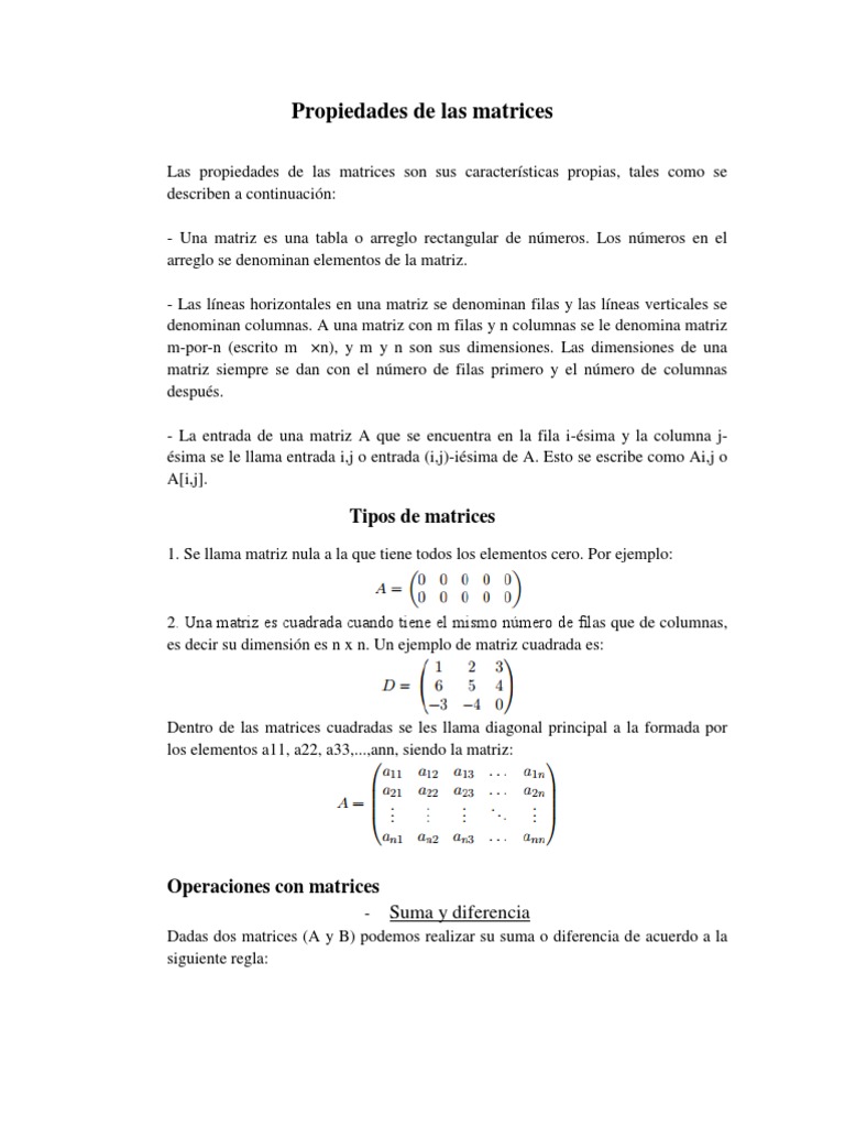 Propiedades de Las Matrices | PDF | Matriz (Matemáticas) | Álgebra ...