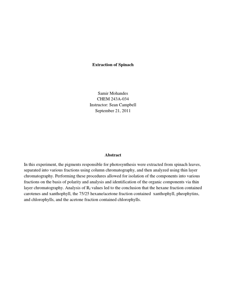Extraction of Spinach | PDF | Thin Layer Chromatography | Solvent