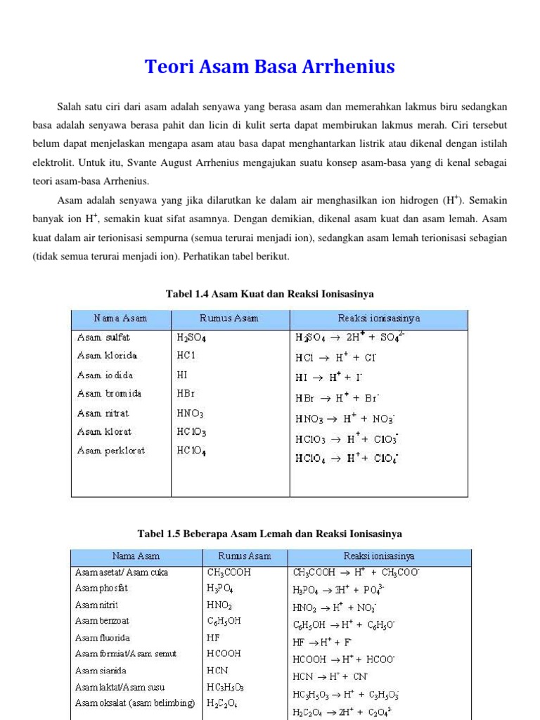 Teori Asam Basa Arrhenius | PDF