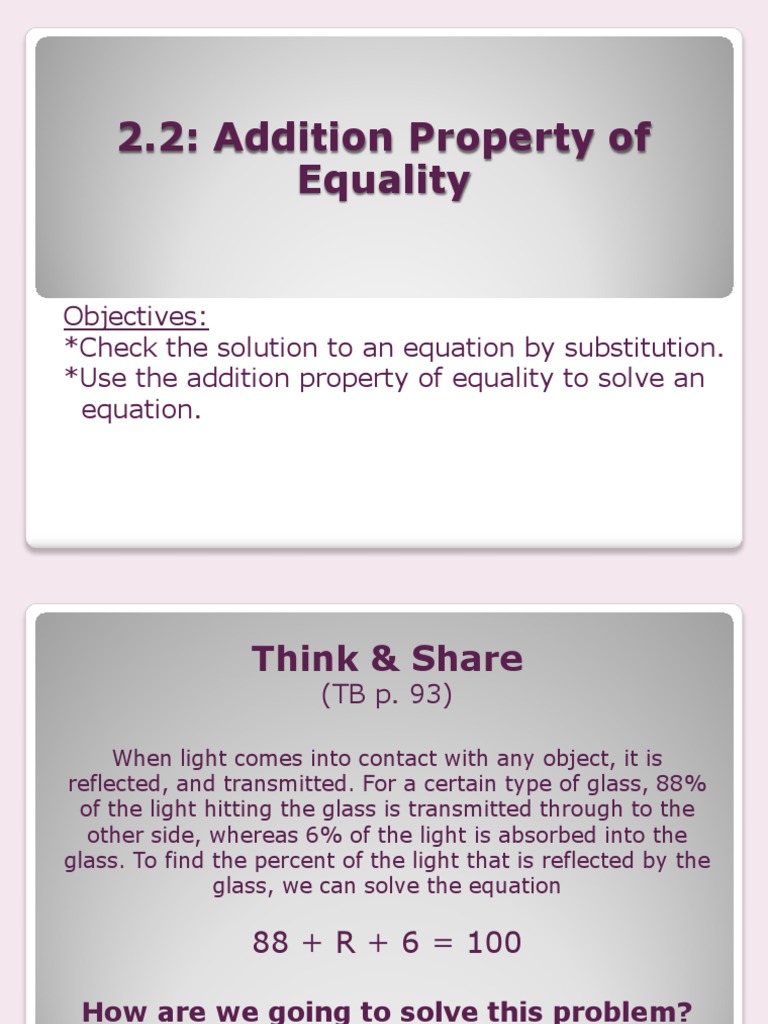 Addition Property of Equality Explained | PDF | Equations ...