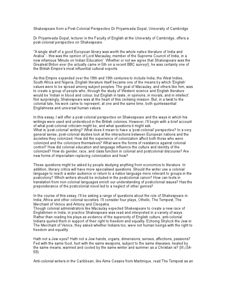 Postcolonial Shakespeare | PDF | Postcolonialism | The Tempest