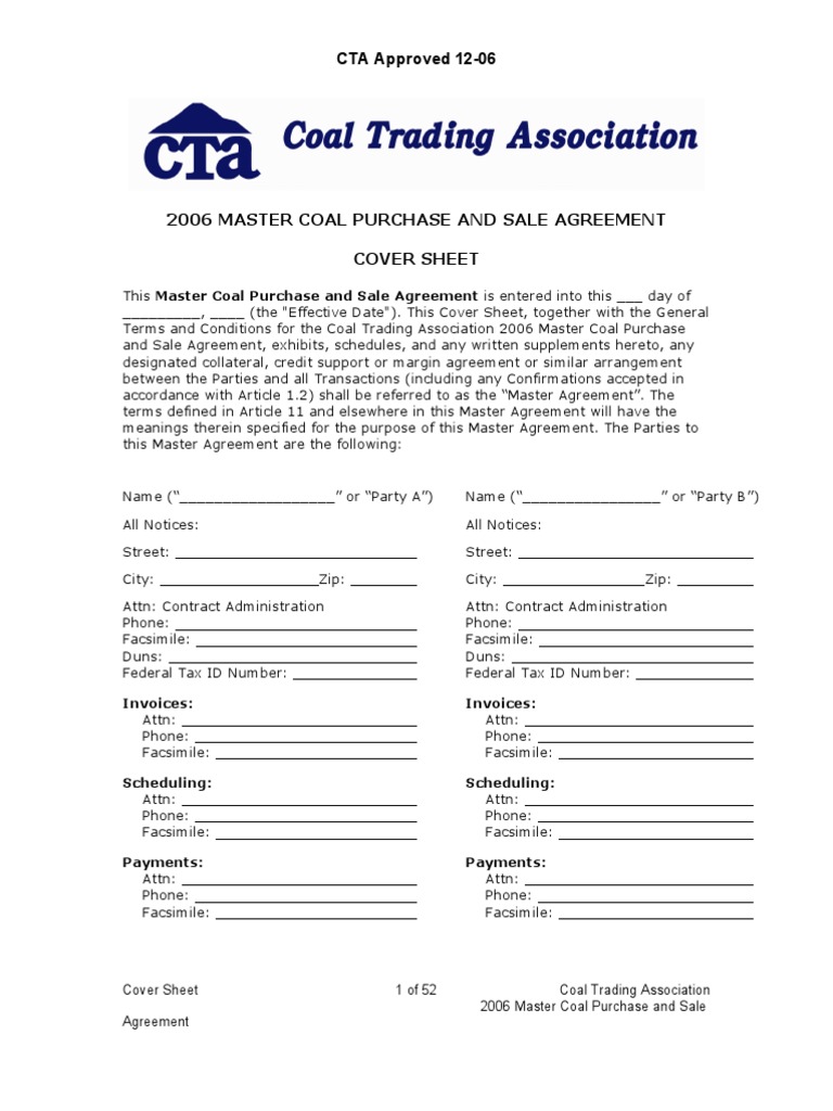 MASTER COAL PURCHASE AND SALE AGREEMENT | Financial Transaction | Invoice