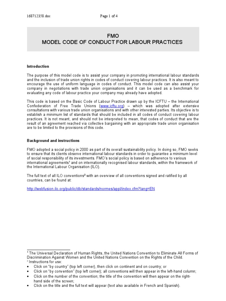 CODE OF CONDUCT FOR LABOUR PRACTICES.doc | International Labor ...