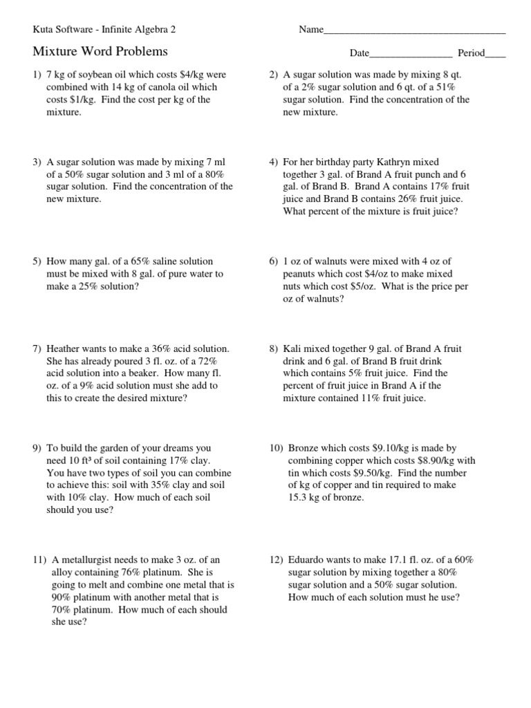 Mixture Word Problems PDF | PDF | Bronze | Platinum Mixture Word Problems PDF | PDF | Bronze | Platinum