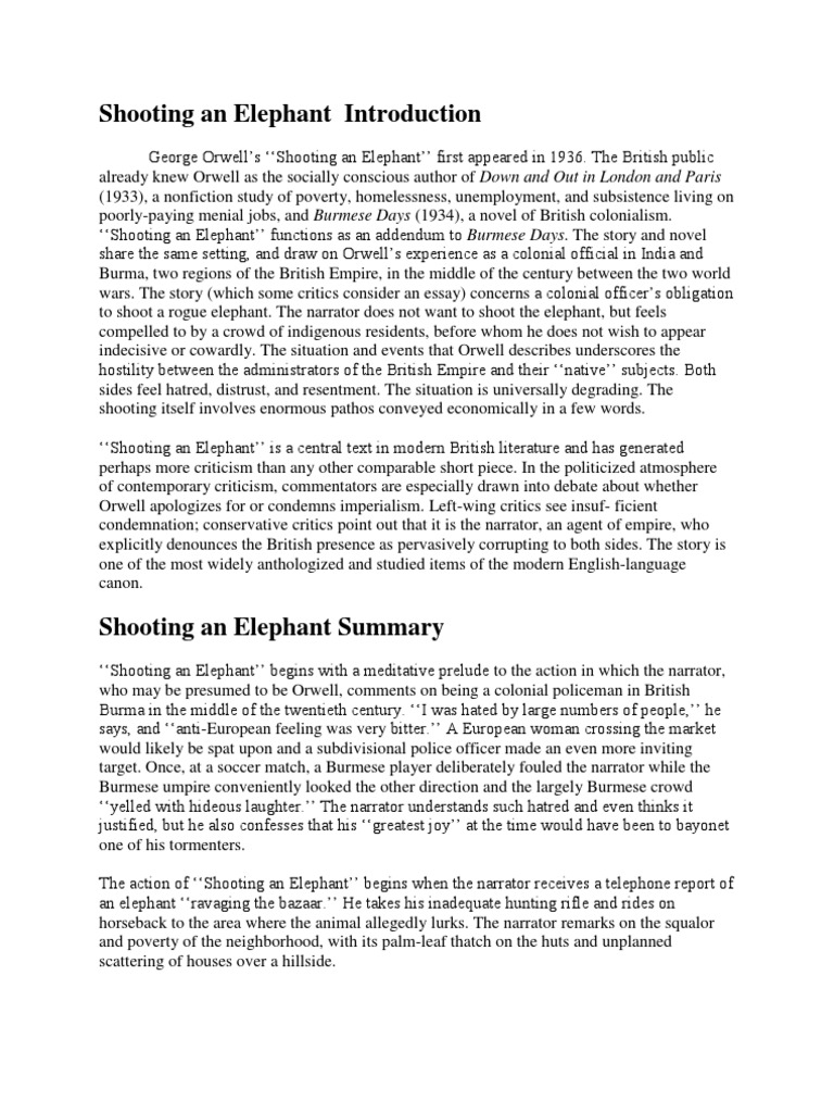Summary of Shooting an Elephant | PDF | George Orwell