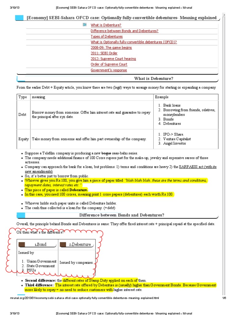 (Economy) SEBI-Sahara OFCD Case - Optionally Fully-Convertible ...