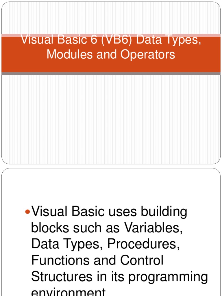 Visual Basic 6 Vb6 Data Types Pdf Data Type Subroutine