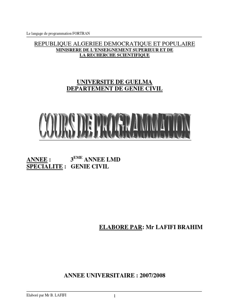 FORTRAN pour Génie Civil 3ème Année | PDF | Structure de contrôle ...